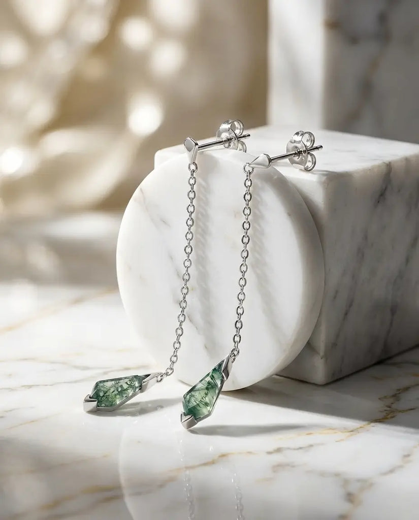 925 sterling silver jewelry - Moss agate drops | IfShe